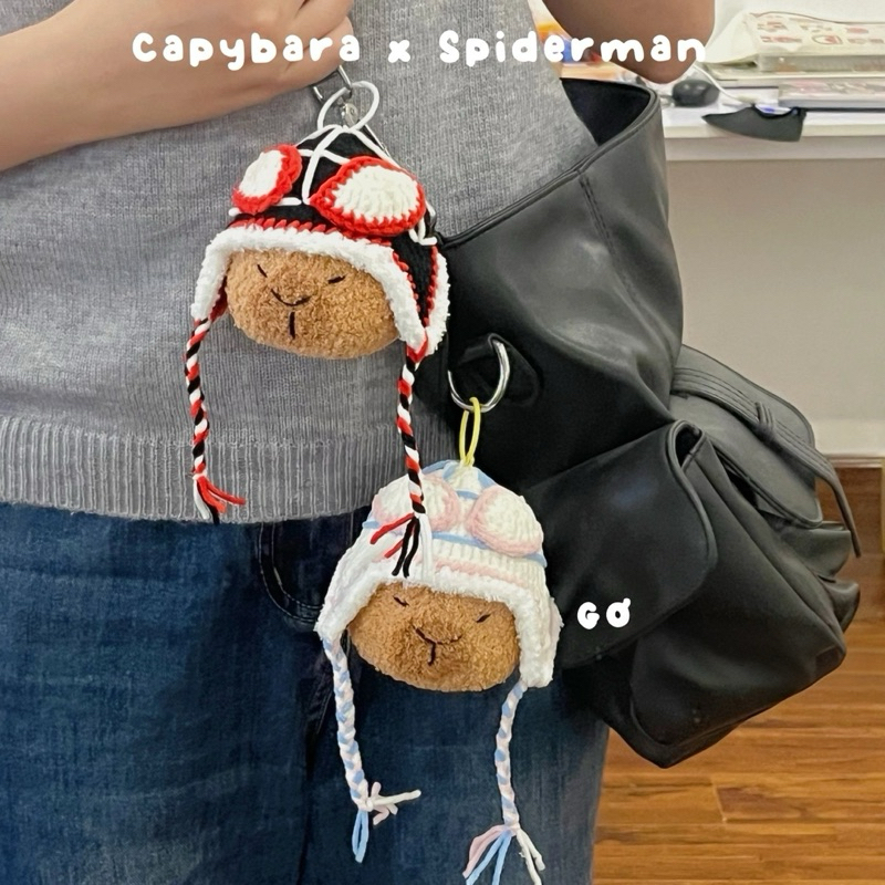 GANTUNGAN Capybaraxspiderman crochet couple keychain knitted doll key ...