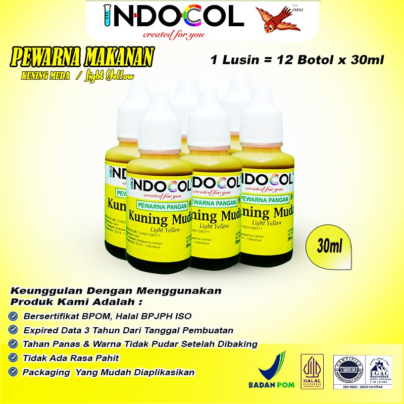 INDOCOL LIGHT YELLOW LIQUID COLORING (1 DOZEN = 12 BOTTLES x 30ml ...