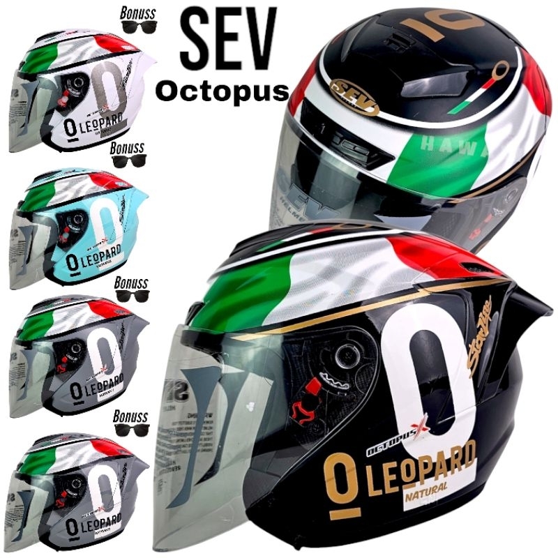 SEV Octopus X Helmet with Glossy Black Leopard Motif | Single Visor ...