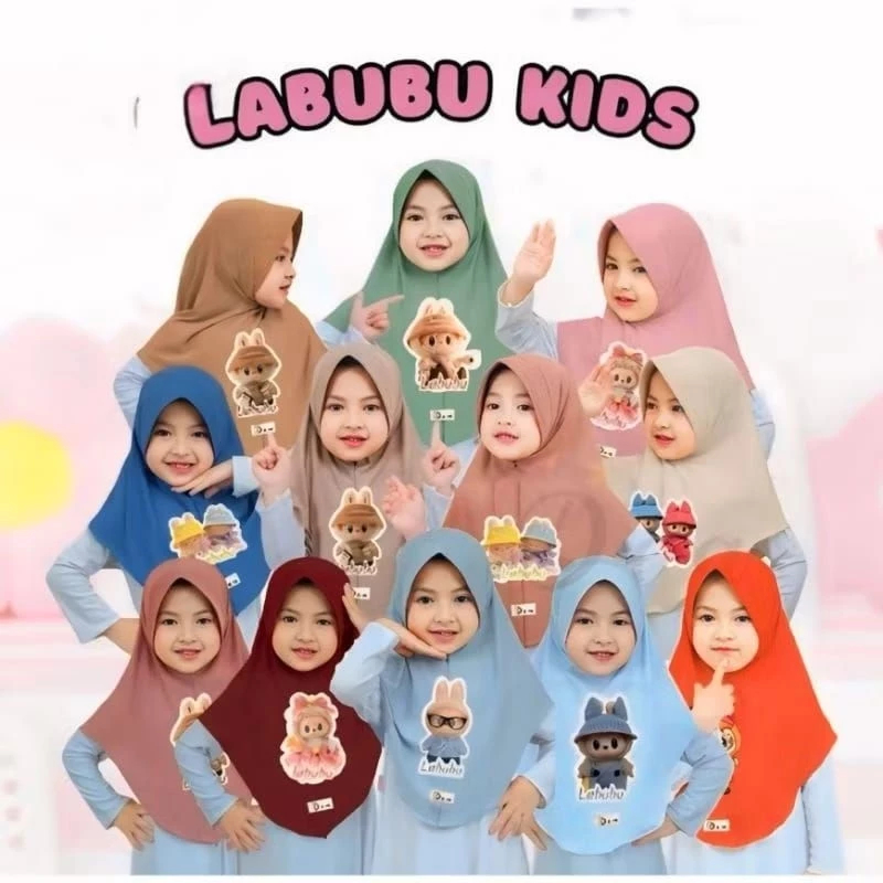 Labubu Children's Hijab Instant Hijab Viral Muslim Children's Hijab ...