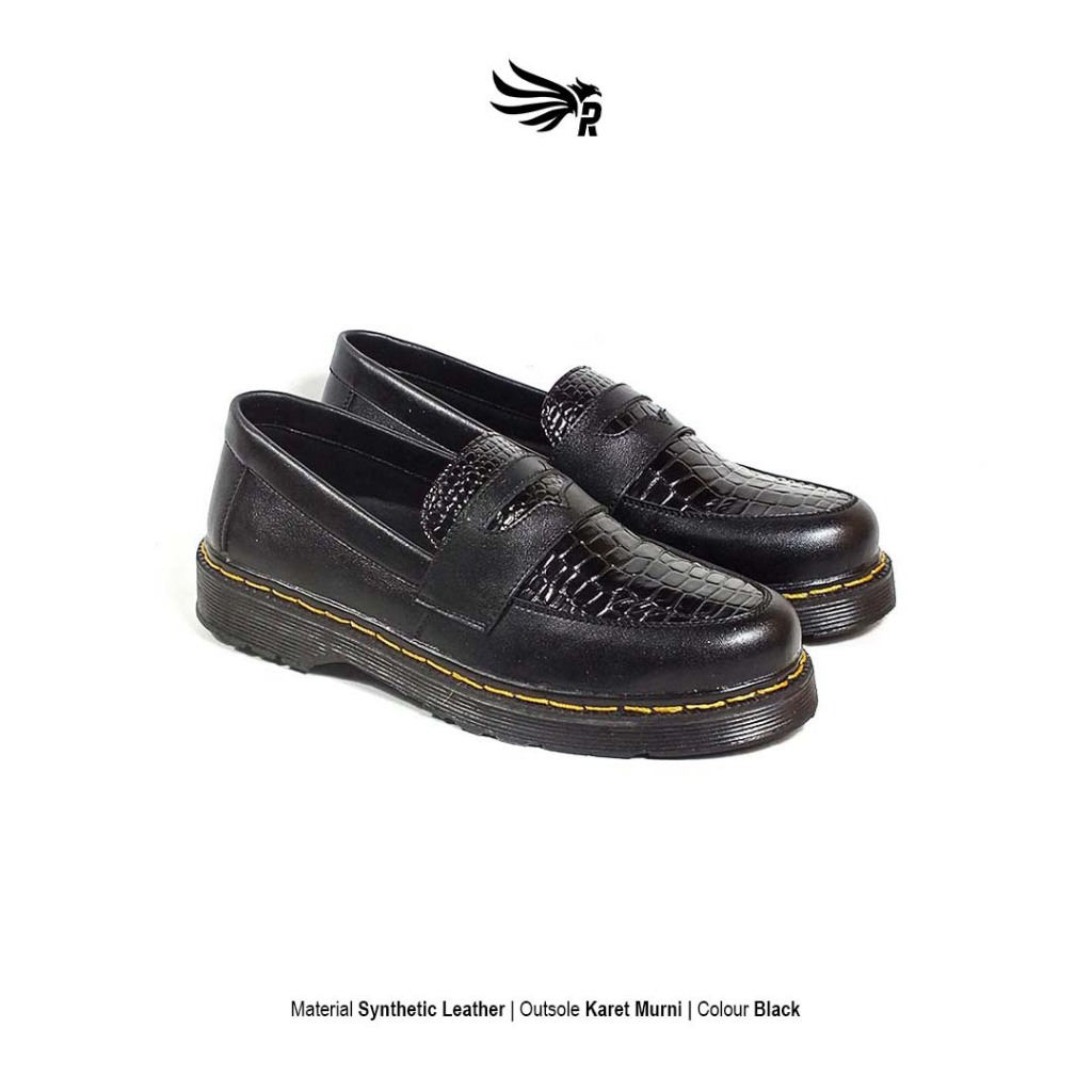 HITAM Rovertrack Croco - Docmart Black Croco Leather Formal Men's Penny ...
