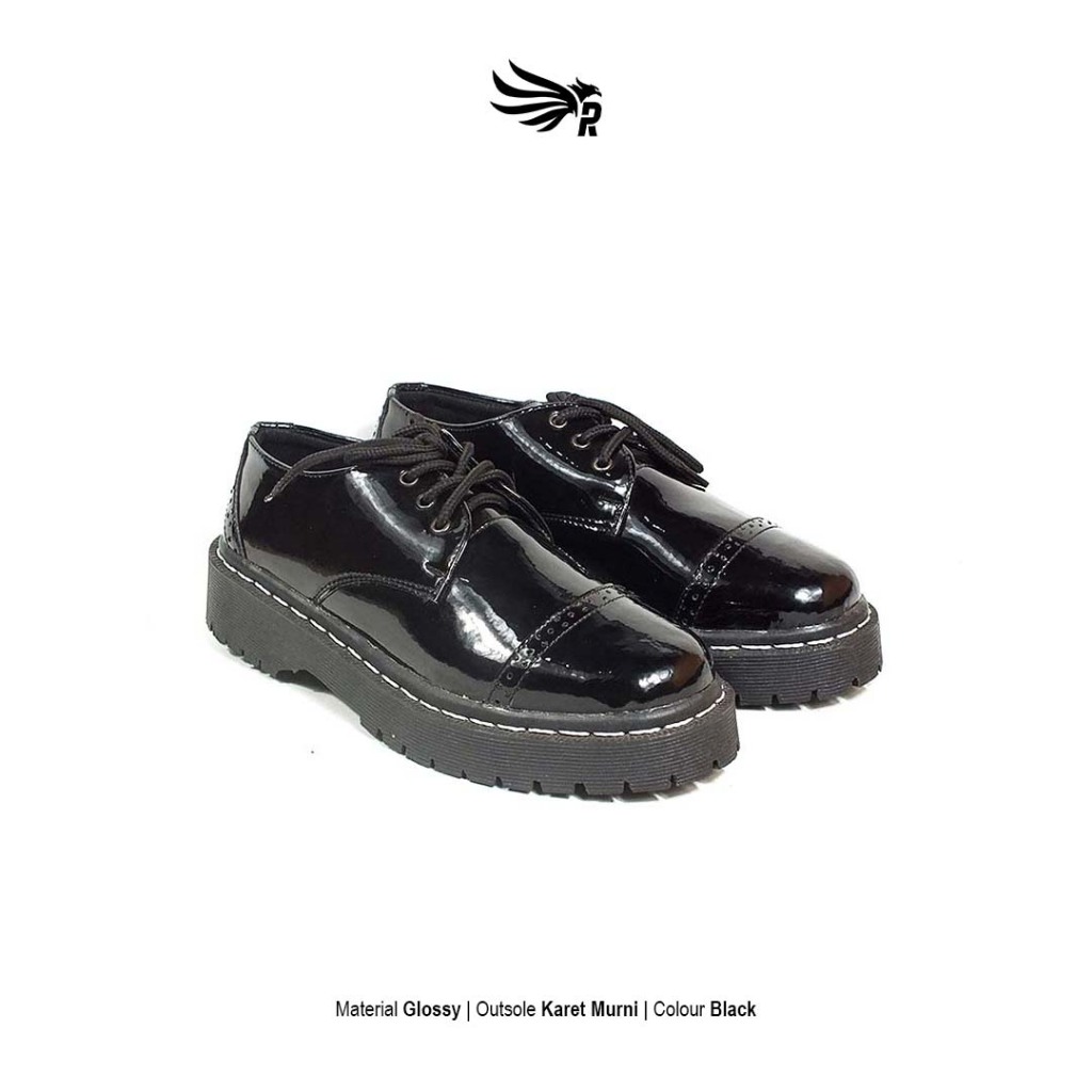 HITAM Rovertrack Genios - Dockmart 3 Hole Glossy Black Leather Formal ...