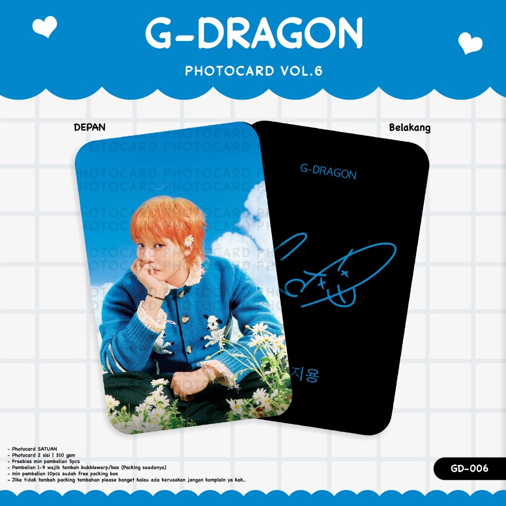 Latest COLLECTION PHOTOCARD G-DRAGON VOL.6 UNOFFICIAL 2 SIDES GLOSSY ...