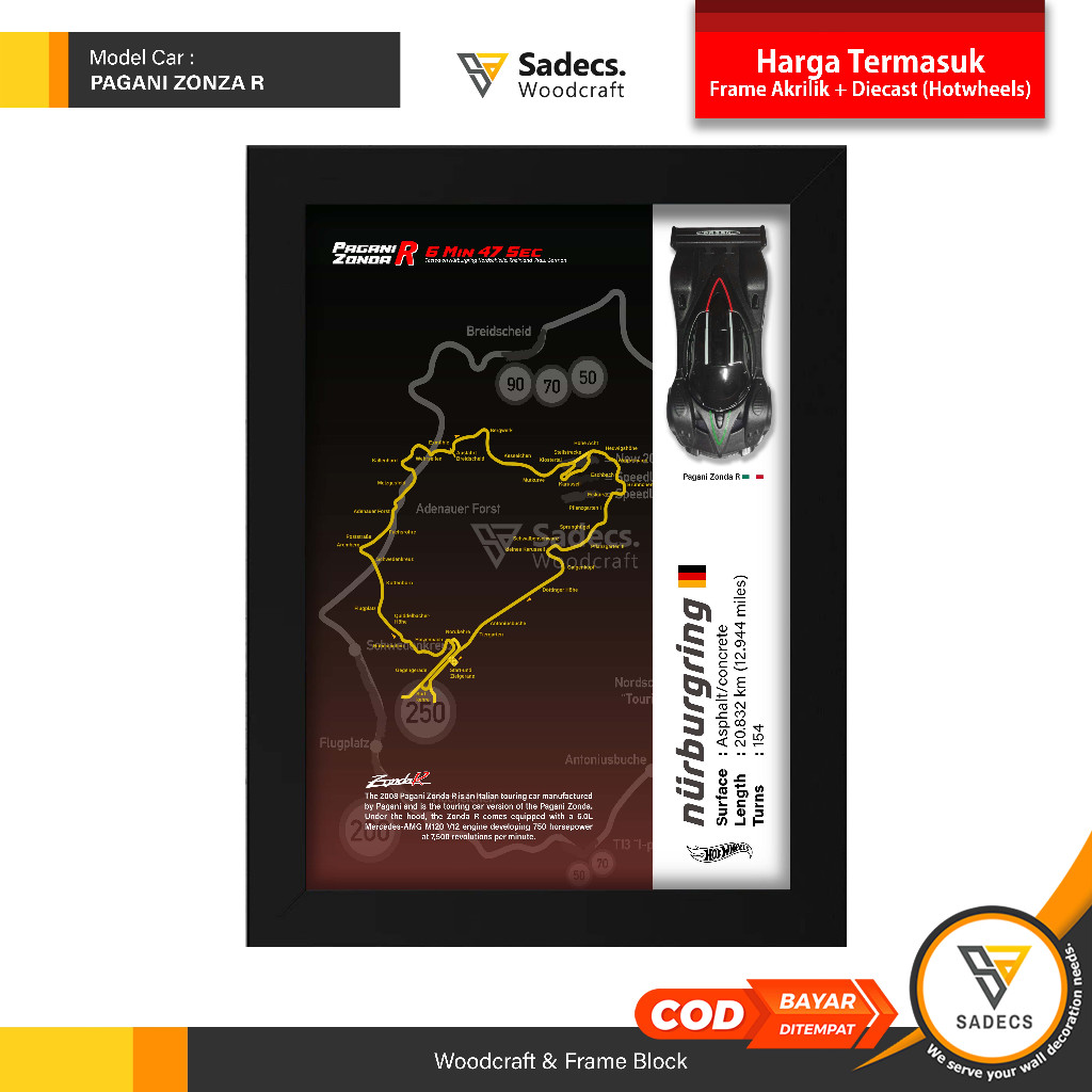 Hotwheels Wall Display Acrylic Frame PAGANI ZONDA R Size 22x17cm ...