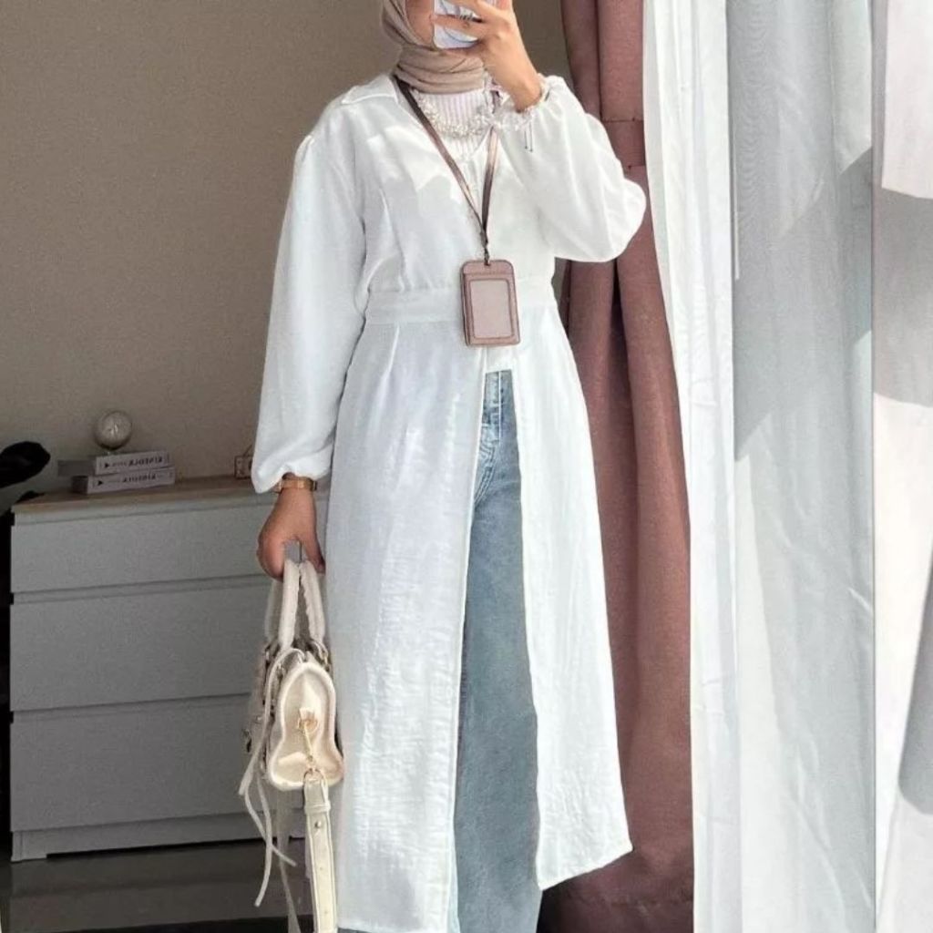 Airflow Crinkle Outer Tunic Ruffled Sleeves Women's Top Soft Material ...