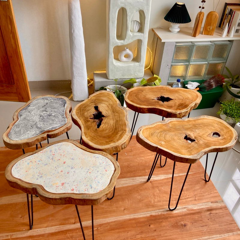 KAYU Teak wood table with 3 iron legs | Shopee Malaysia