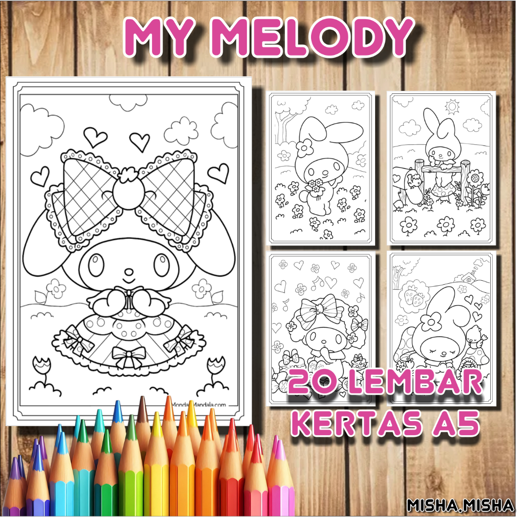 20 Sheets of MY MELODY Coloring Paper (A5) | Shopee Malaysia