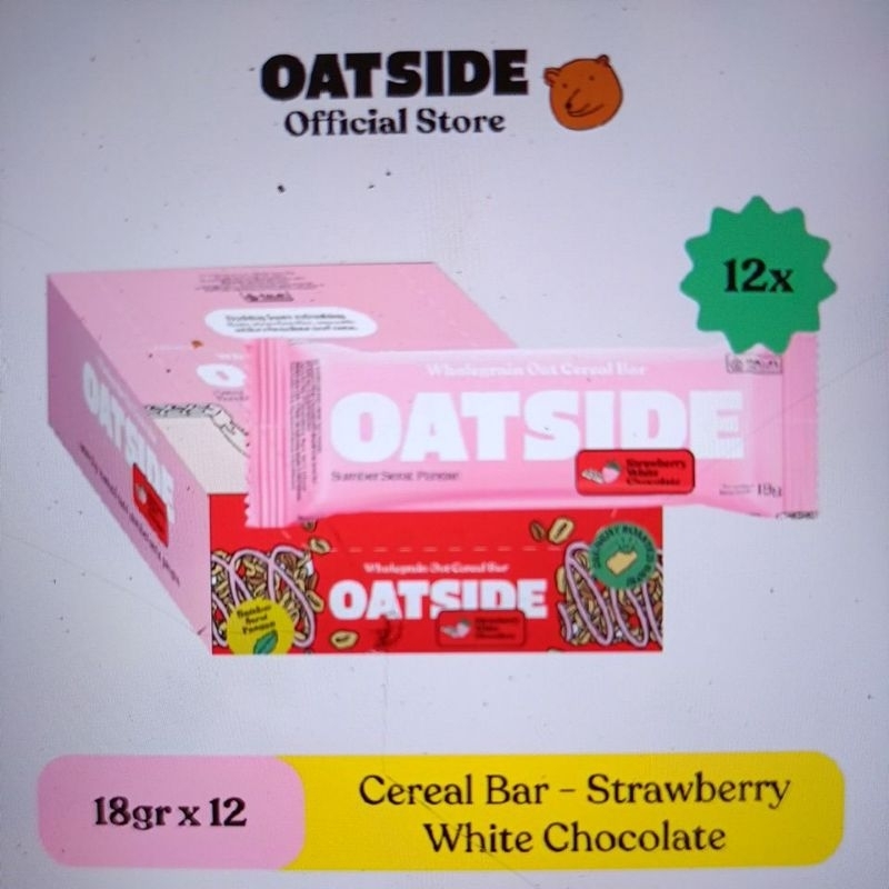 Oatside oatmilk cereal bar strawberry white chocolate 18gr | Shopee ...
