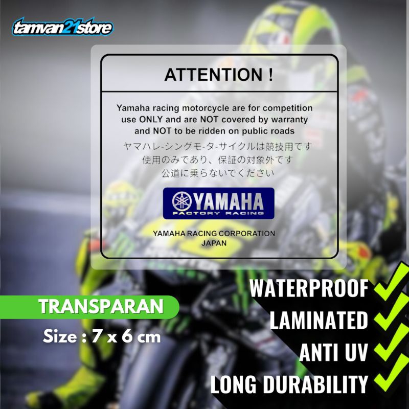 Yamaha ATTENTION STICKER FOR COMPETITION USE ONLY TRANSPARENT | Shopee ...