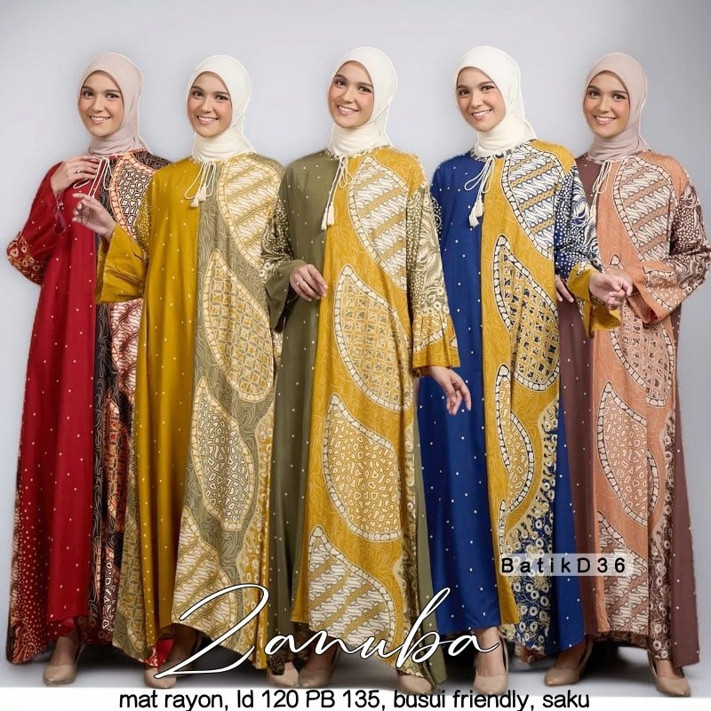 Semerbak Gamis batik zanuba ld 120 jumbo rayon thick contemporary busui ...