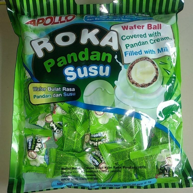 Apollo Roka Pandan Milk Wafer Ball Chocolate 250 grams contains 50 pcs ...