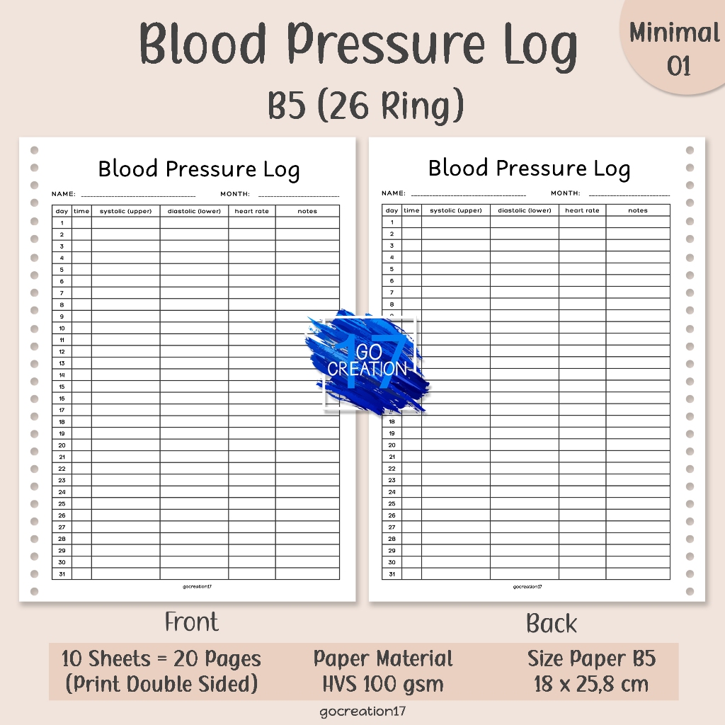 Simple Minimalist Blood Pressure Log Paper Planner Book B5 | Shopee ...