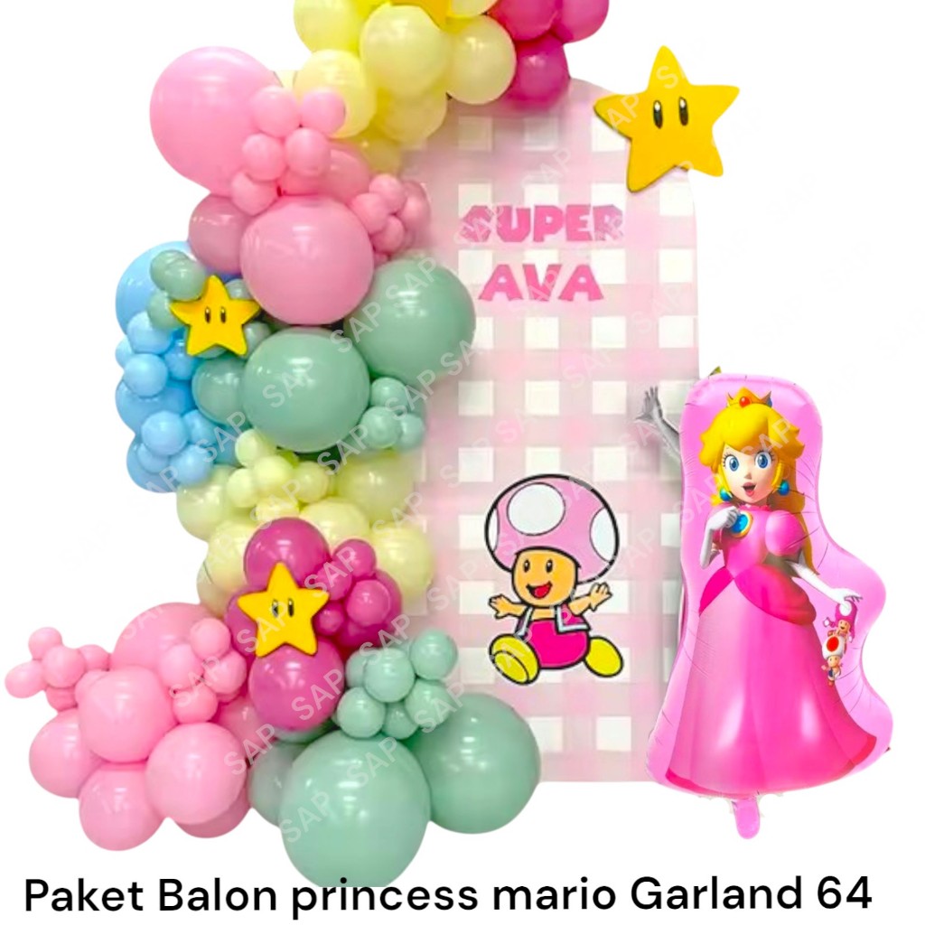 Princess mario GARLAND 64 Balloon Package/ Princess mario Balloon ...