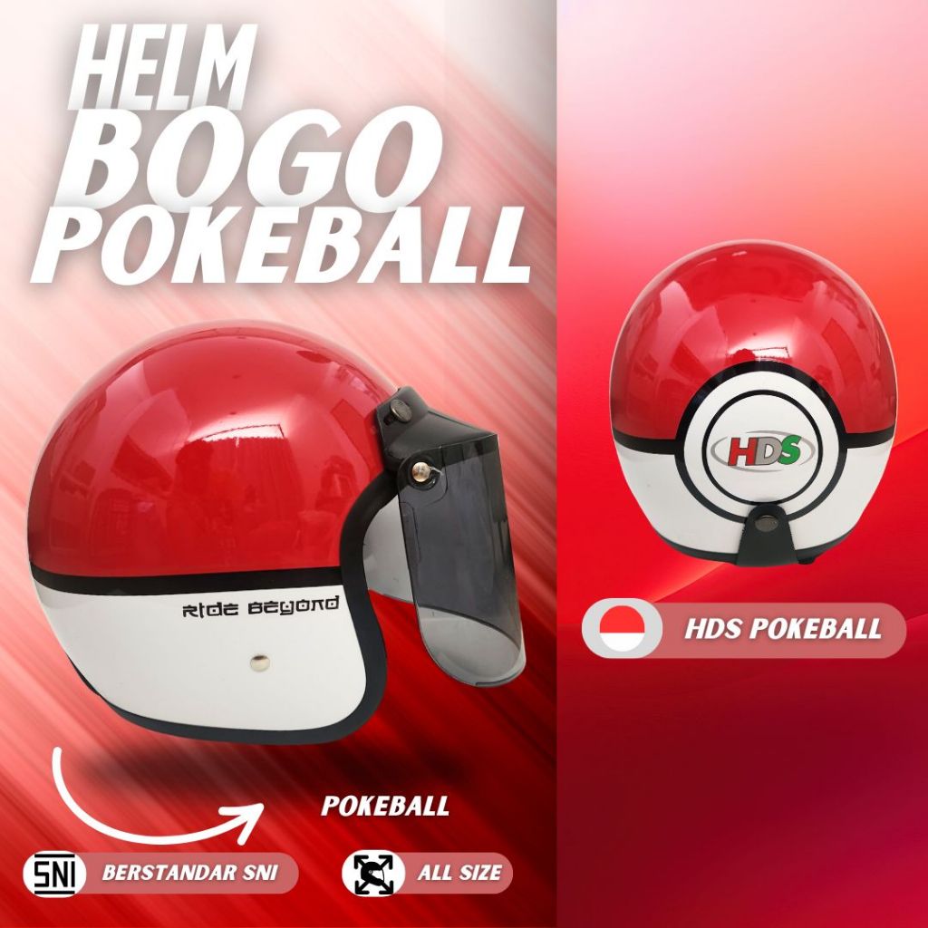 Bogo Adult Retro HDS SNI Helmet - Half Face Helmet, All Sizes (Pokeball ...