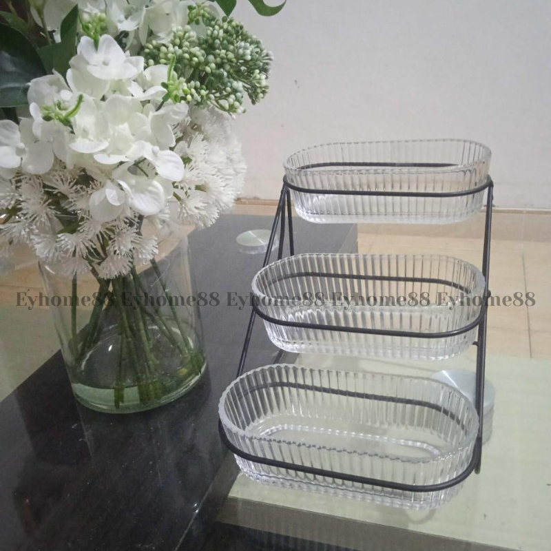 Glass Food Serving Bowl With 3 Tier Dish Container Rack EYO AZ6109 ...