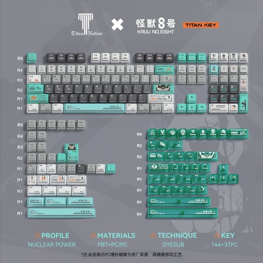 TITAN NATION Kaiju No.8 PBT + PC Nuclear Power Profile Keycaps Set 144 ...