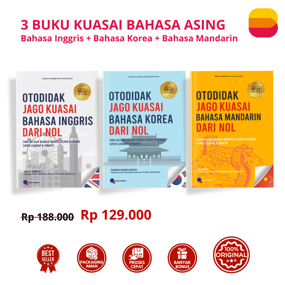 Self-taught SAVING PACKAGE Good at Mastering 3 LANGUAGE (English + Korean + Mandarin Guide ...