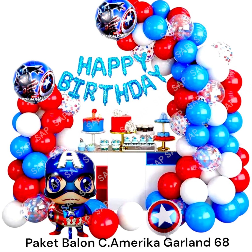 Captain AMERICA GARLAND 68 Balloon Package / Captain America Birthday ...