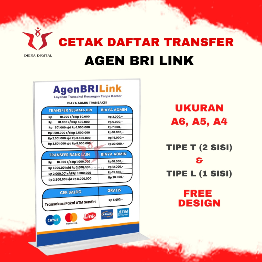 PRINTING BRI LINK AGENT TRANSFER ADMIN + Acrylic Sizes A6, A5 & A4 ...