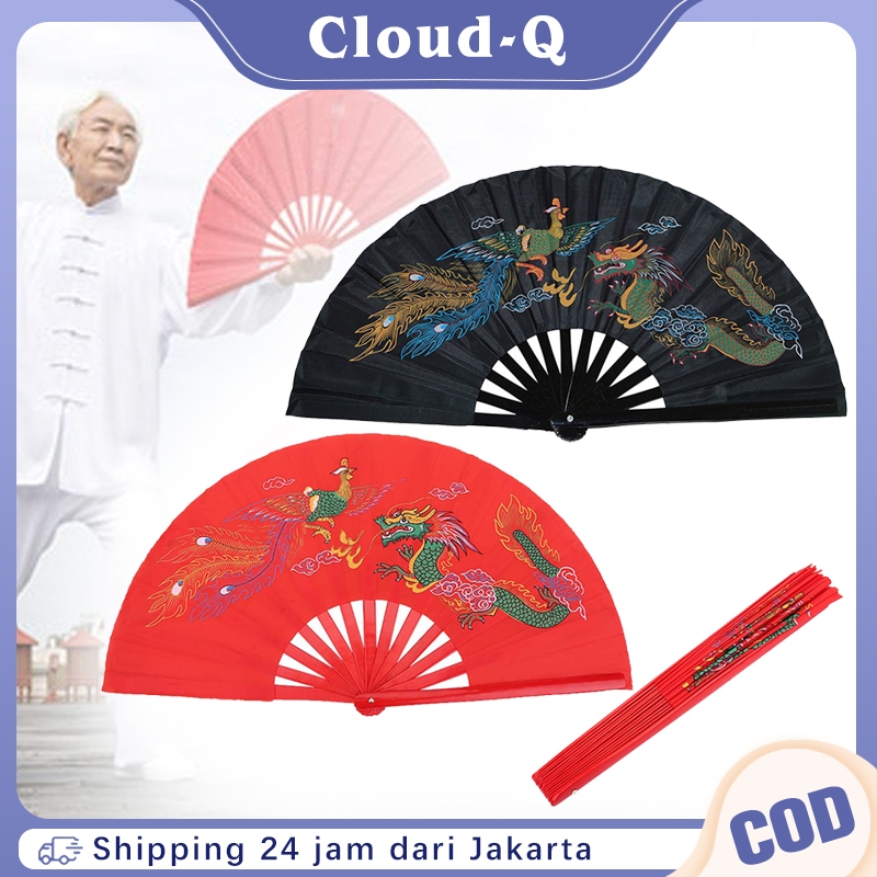 MERAH Kungfu Folding Hand Fan Dance Fan Taichi Fan Chinese Dragon Red ...