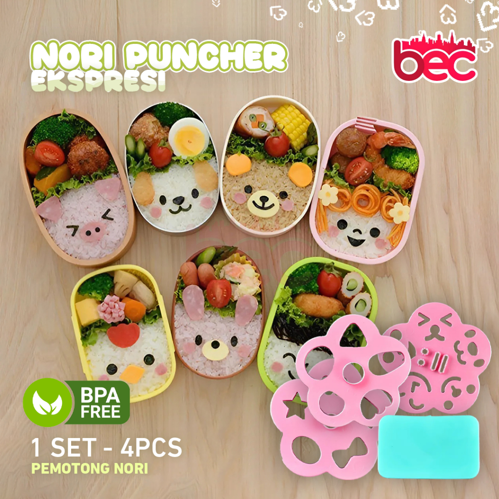 [BEC] 4Pcs Expression Nori Puncher Mold/ Set Nori Cheese Carrot Sausage ...