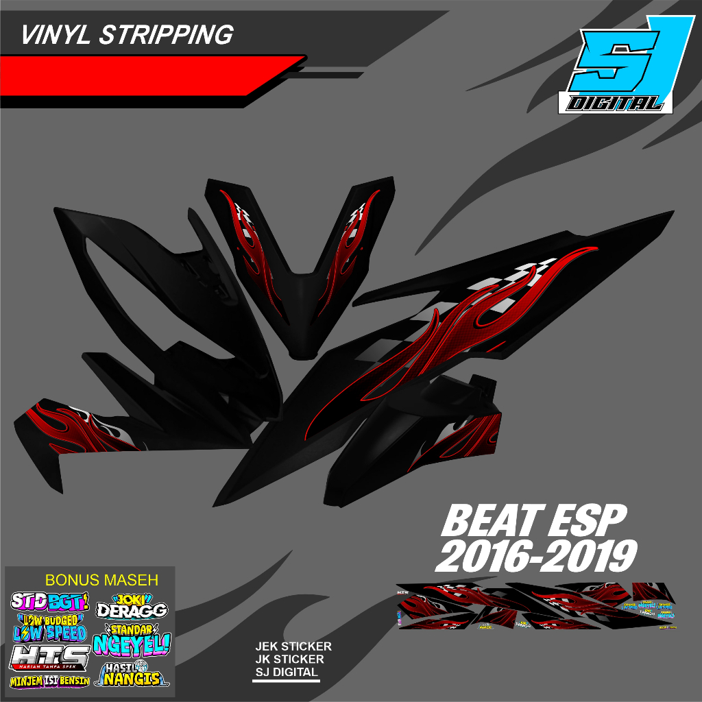 SIMPLE STRIPPING HONDA BEAT ESP MEERAH FIRE DESIGN 20K NO CUTING JUST ...