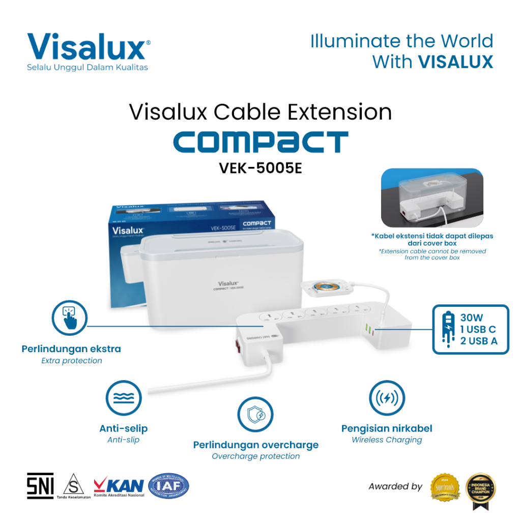Visalux Compact Extension Cable (2 Pin) - 5L + Type C + USB A Fast ...