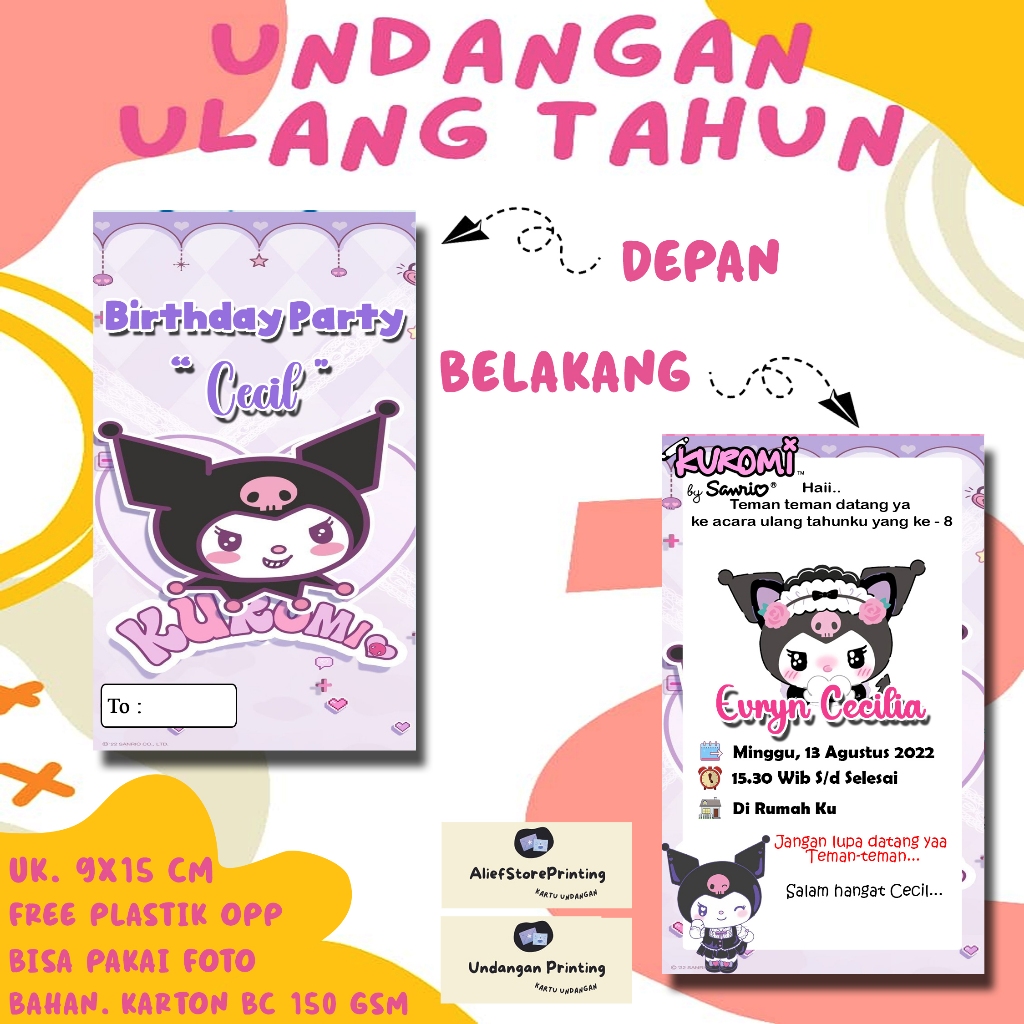 Kuromi Character Invitations (50 PCS) Children's birthday invitations ...