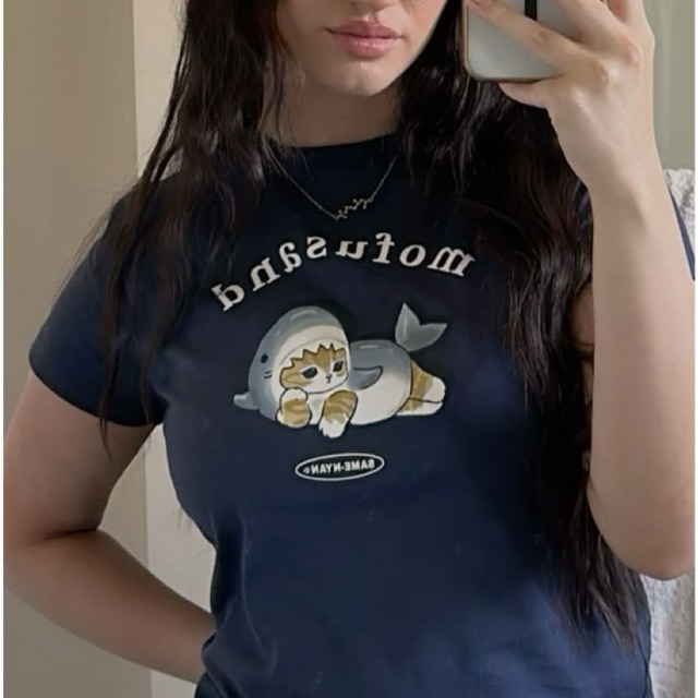 Shark mofusand baby tee coquette cat cute soft aesthetic uniqlo dupe ...