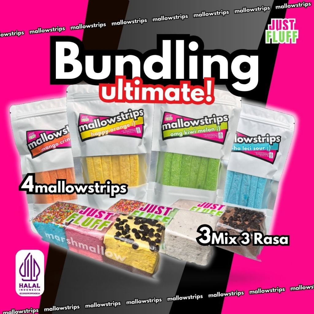 4 MALLOWSTRIPS + 3 MIX [BUNDLING PACKAGE] JUSTFLUFF MARSHMALLOW [HALAL] | Shopee Malaysia