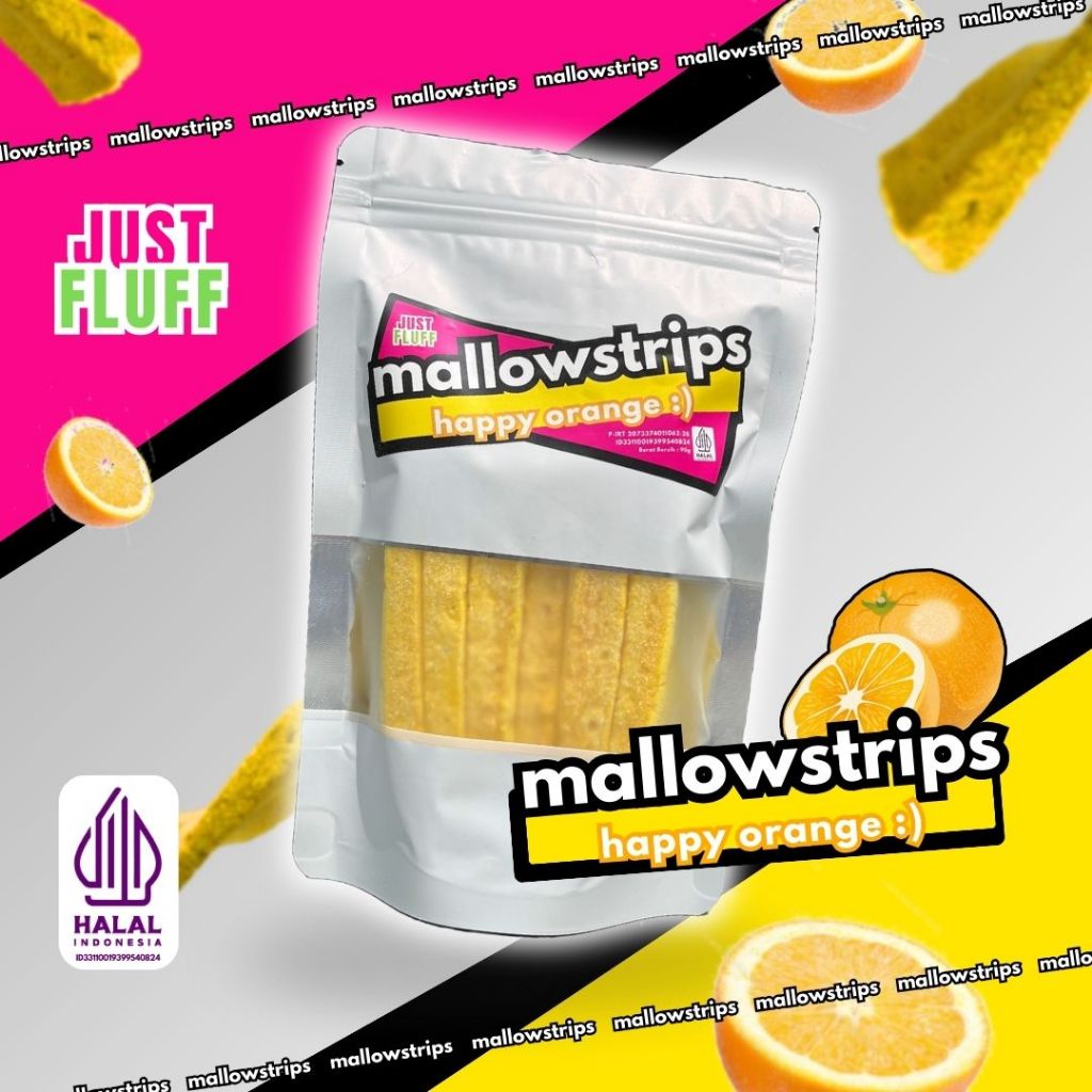Mallow Strips Happy Orange JustFluff Marshmallow [HALAL] | Shopee Malaysia