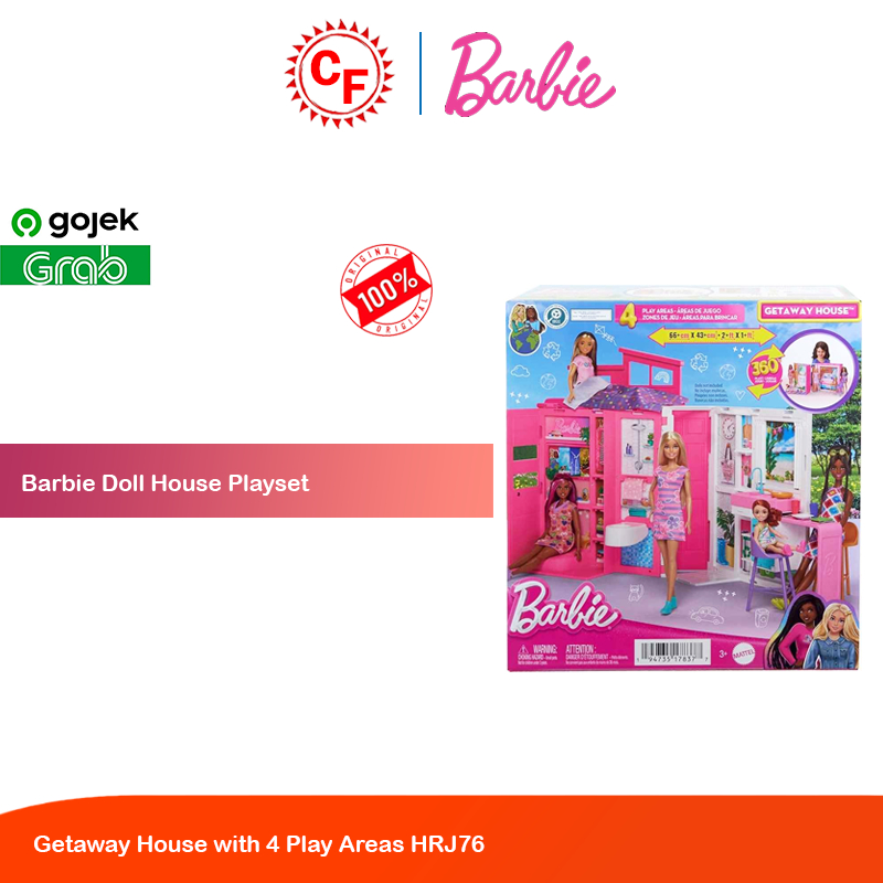Barbie Doll House Playset, Getaway House with 4 Play Areas HRJ76 ...