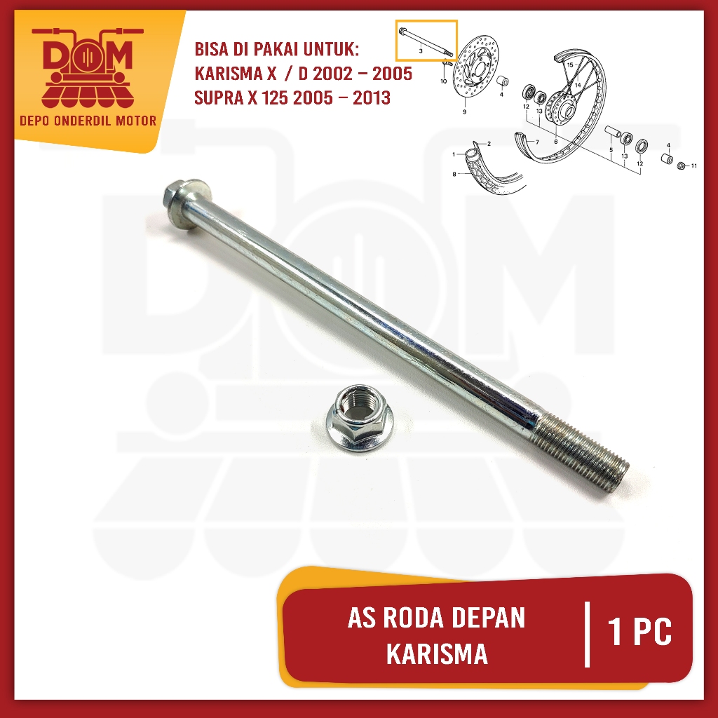Karisma Front Axle (PSP) Front Fork Forek Drum Axle Plus Nut Honda ...