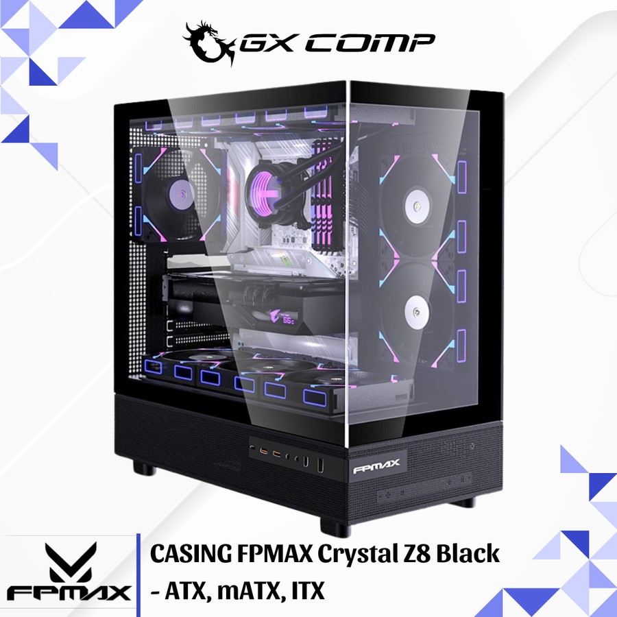 FPMAX Crystal Z8 Black / ATX PC Casing / Gaming CPU PC Case / Includes ...