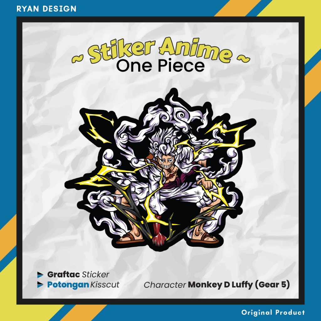 Ryan Design One Piece Luffy Gear 5 Anime Sticker - Graftac Kisscut Cut ...