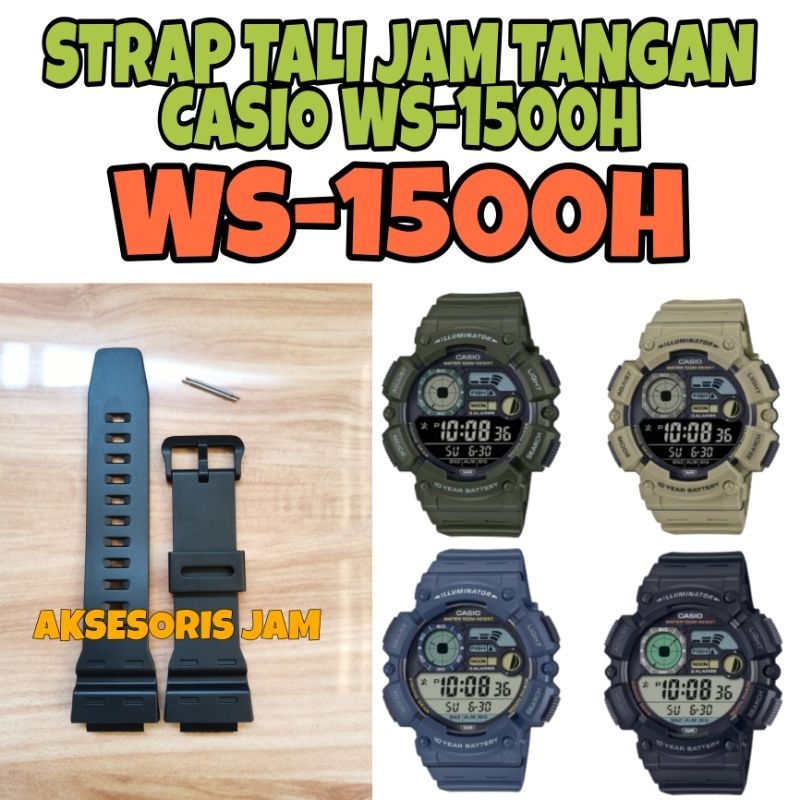 Casio WS-1500H men's watch strap CASIO WS 1500H WS1500H WS-1500H rubber ...