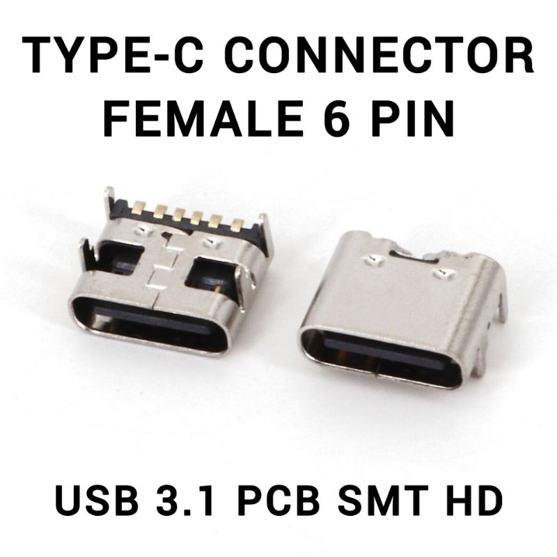 1 USB 3.1 Type-C Female Hole Socket 6 Pin PCB SMT Short Leg | Shopee ...