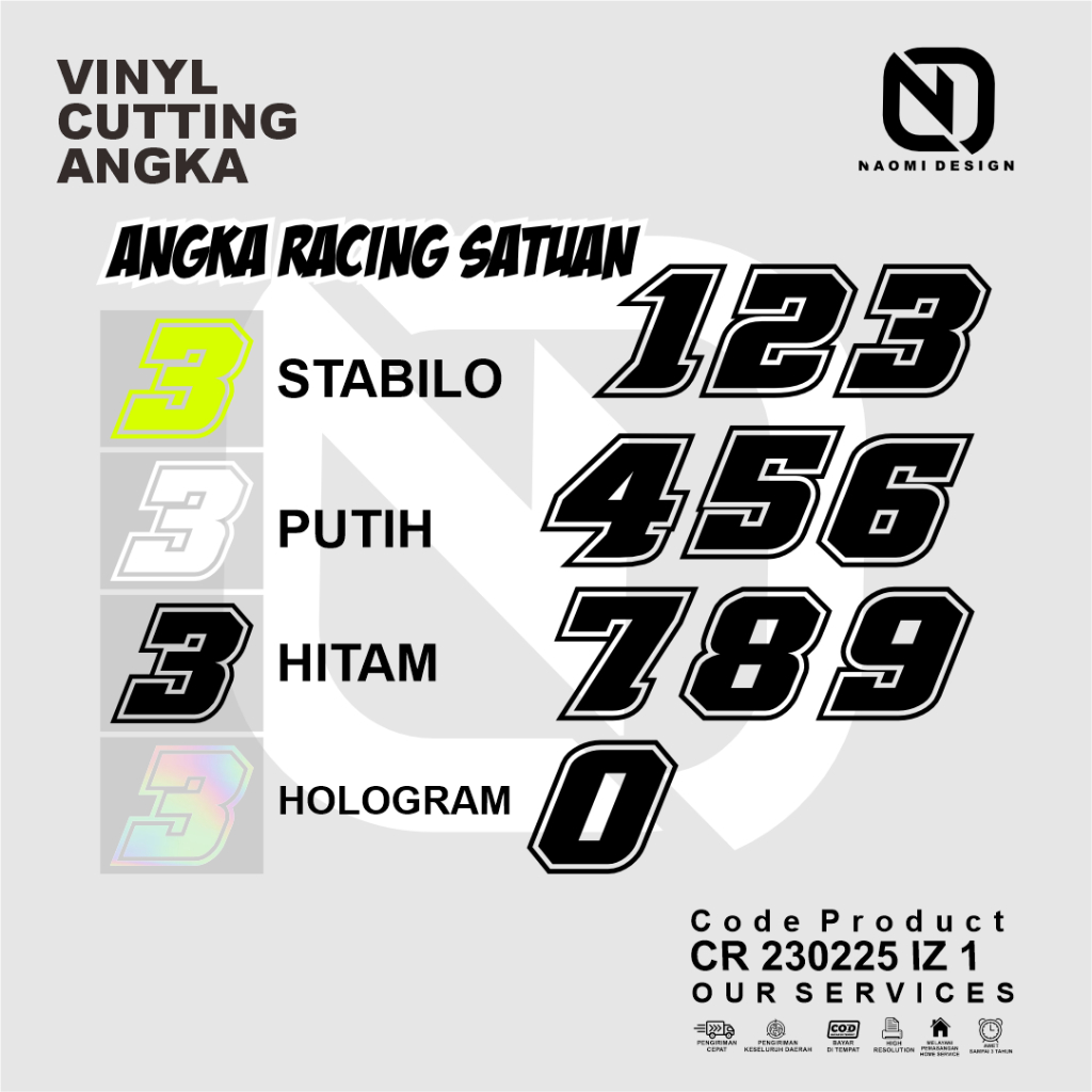 Naomi Design sticker, racing Number sticker, waterproof vinyl unit, CR ...