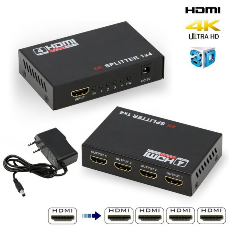 Hdmi Splitter 1 In 4 Out 4 Port Hub Split Repeater Amplifier V1.4 3D ...