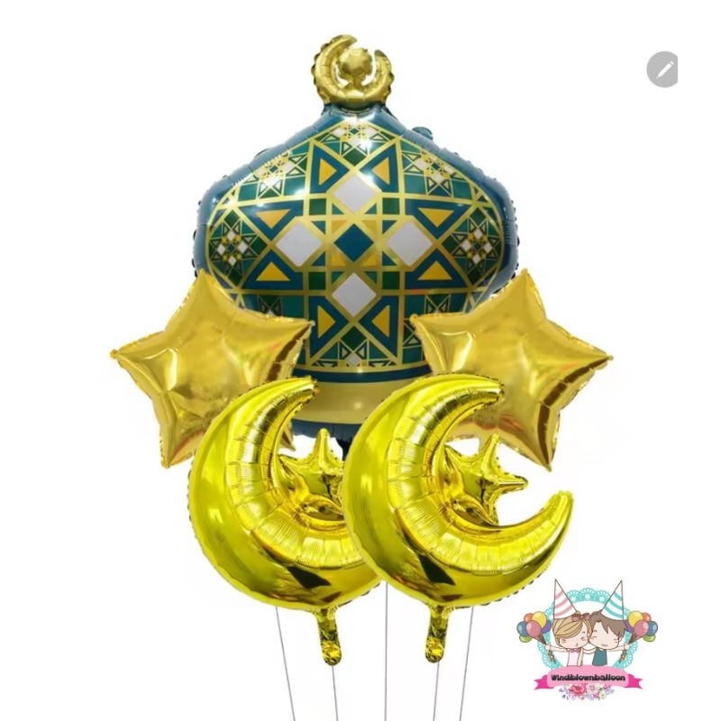 Windblown BALLOON SET MUSLIM MOSQUE DECORATION MOON STAR RAMADAN EID ...