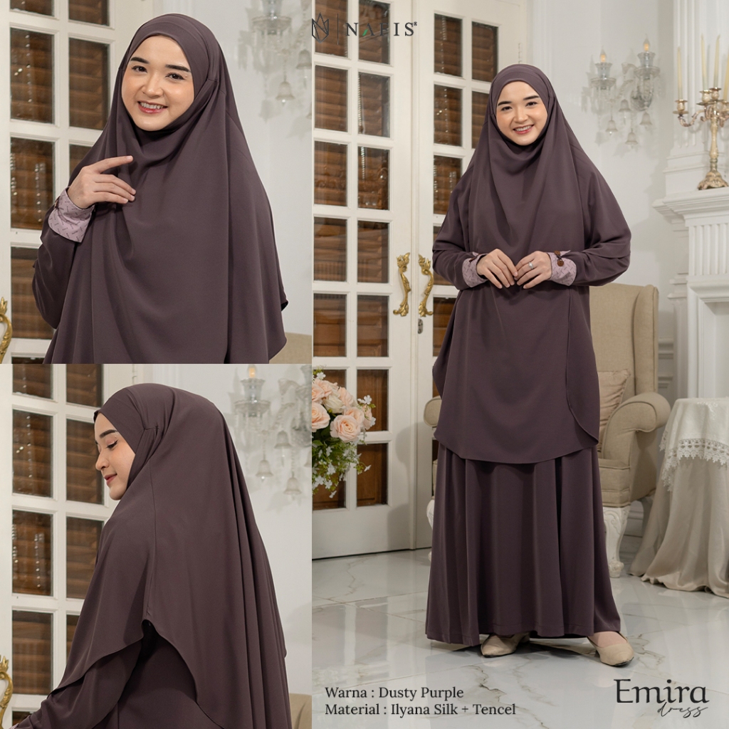 NAFIS ABAYA EMIRA + FRANCE KHIMAR RUBBER MATERIAL ILYANA SILK | Shopee ...