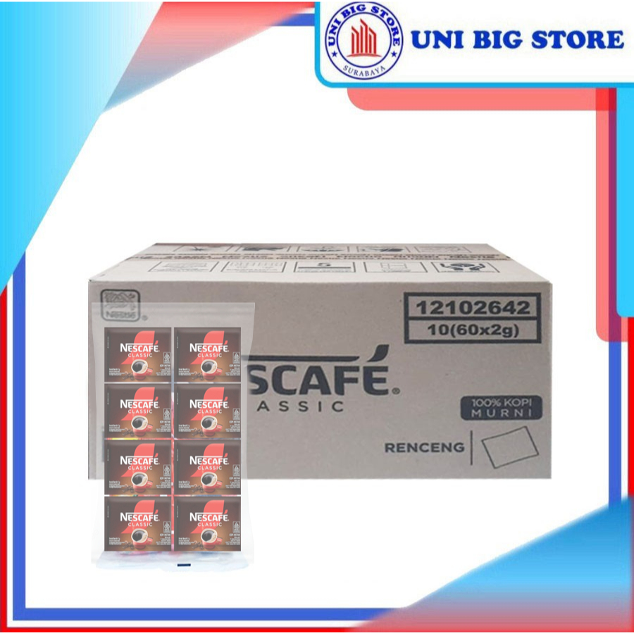 Nescafe Classic 2 gr x 60 sachets x 10 pack Pure Coffee DUS | Shopee ...