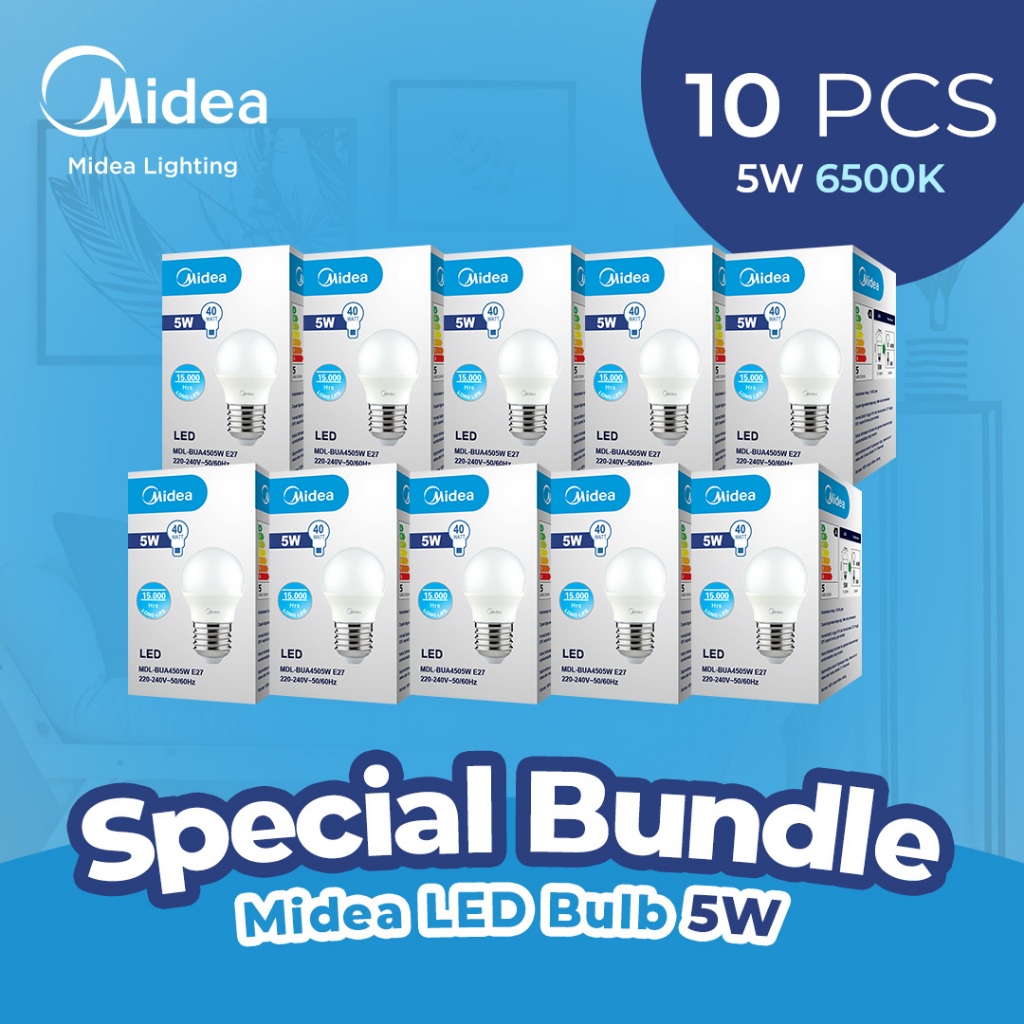 PUTIH [Bundle] Midea LED Bulb Lamp E27 5 Watt 6500K - White - Cool ...