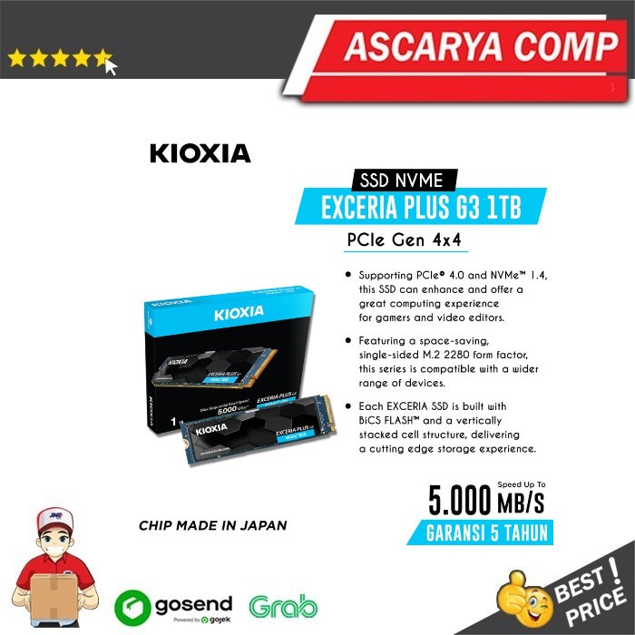 KIOXIA EXCERIA PLUS G3 NVMe SSD 1TB / Gen4 SSD / Read 5000 MB/s Write 3900 MB/s / Official 5 ...