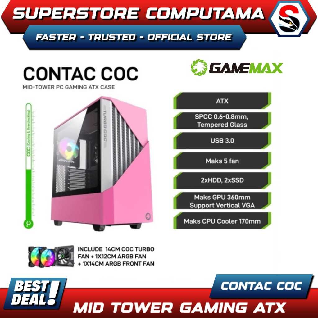 Gamemax Contac COC E-ATX Gaming PC Case With COC Fan & PWM | Shopee ...