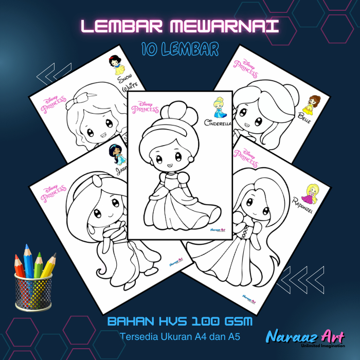 Pc-01 Disney Princess Chibi Coloring Sheets for Kindergarten Elementary ...