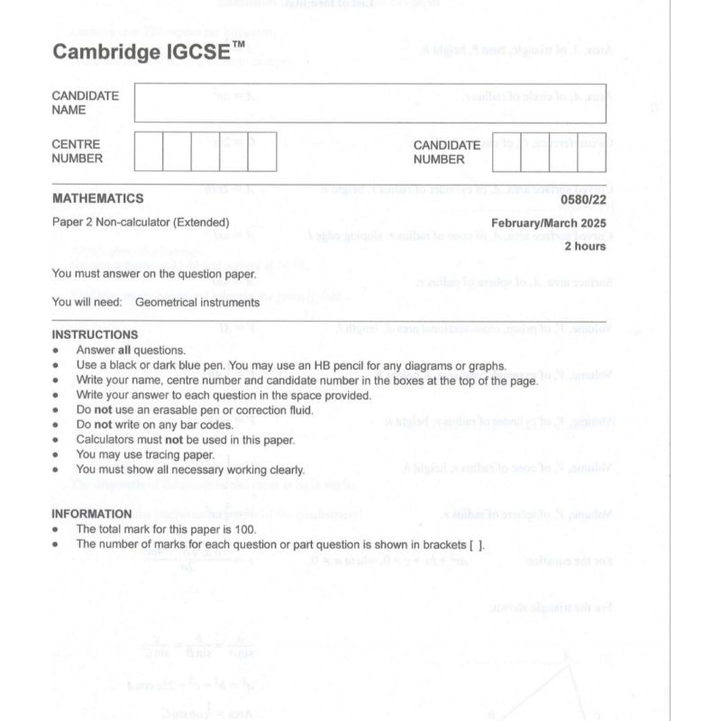 Igcse math 0580 Fbruary March 2025 paper 22 42 | Shopee Malaysia