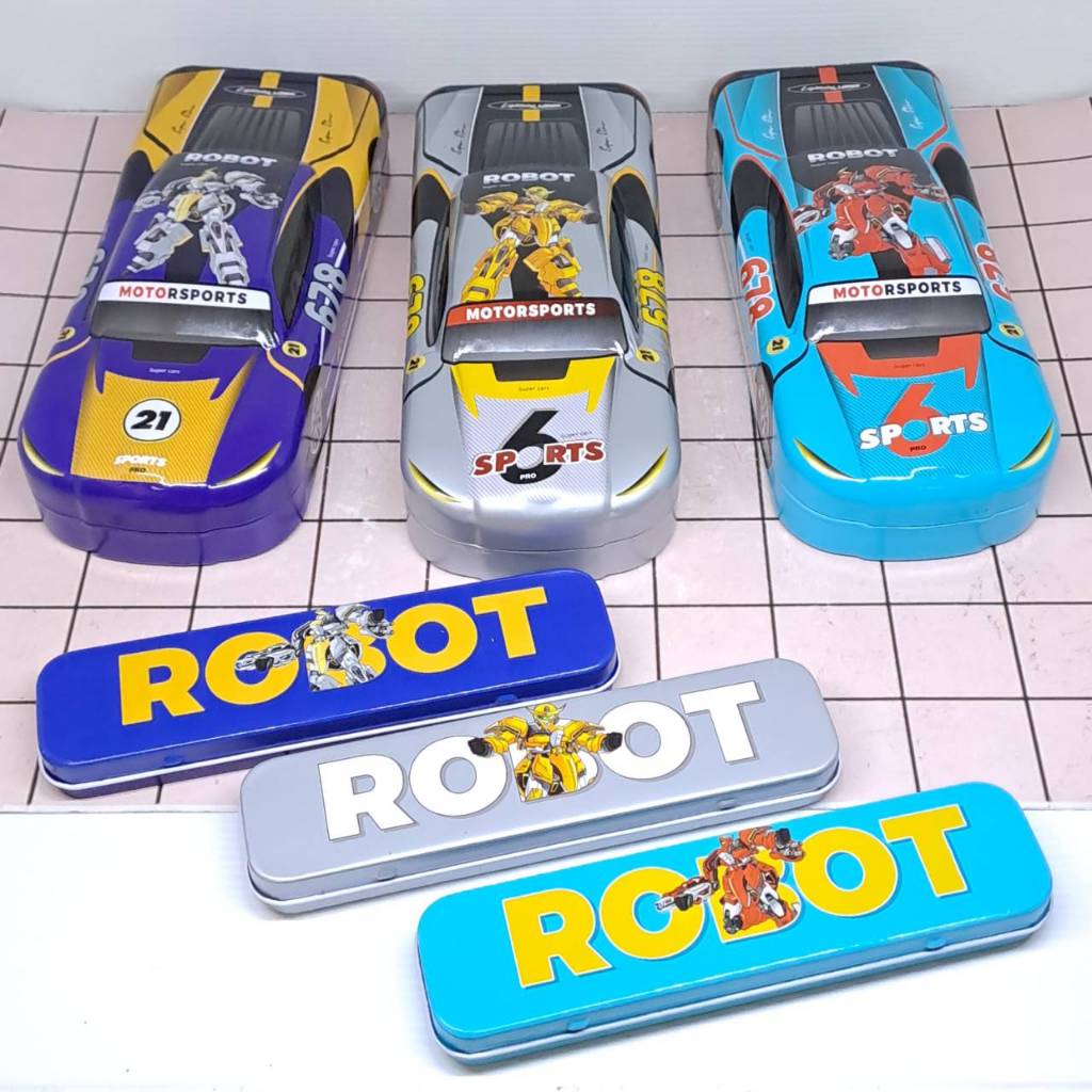 Zinc Tin Car Pencil Case + Small Box Transformer Robot Captain America ...