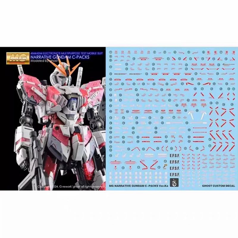 Mg 1/100 NARRATIVE GUNDAM C-PACKS VER.KA WATER DECAL GHOST CUSTOM DECAL ...