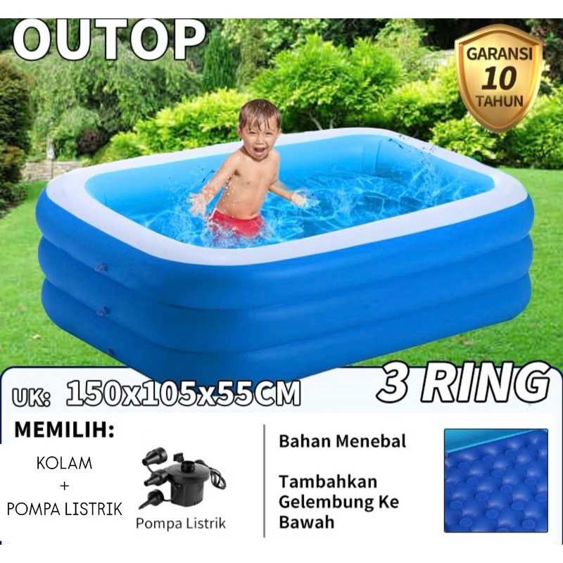 Blue Jumbo Children's Swimming Pool 3 Rings Large Inflatable Family ...